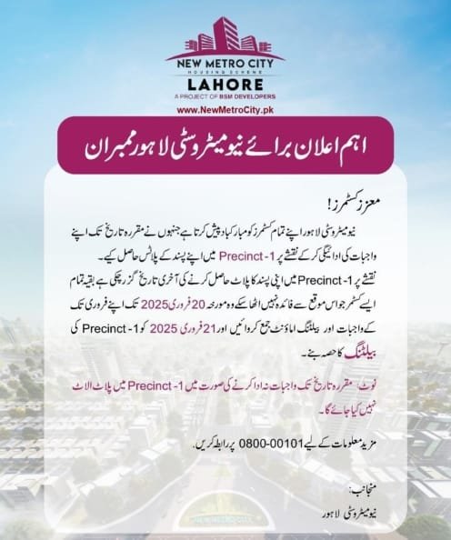 Precinct 1 Balloting & Map Numbering Reveal for New Metro City Lahore