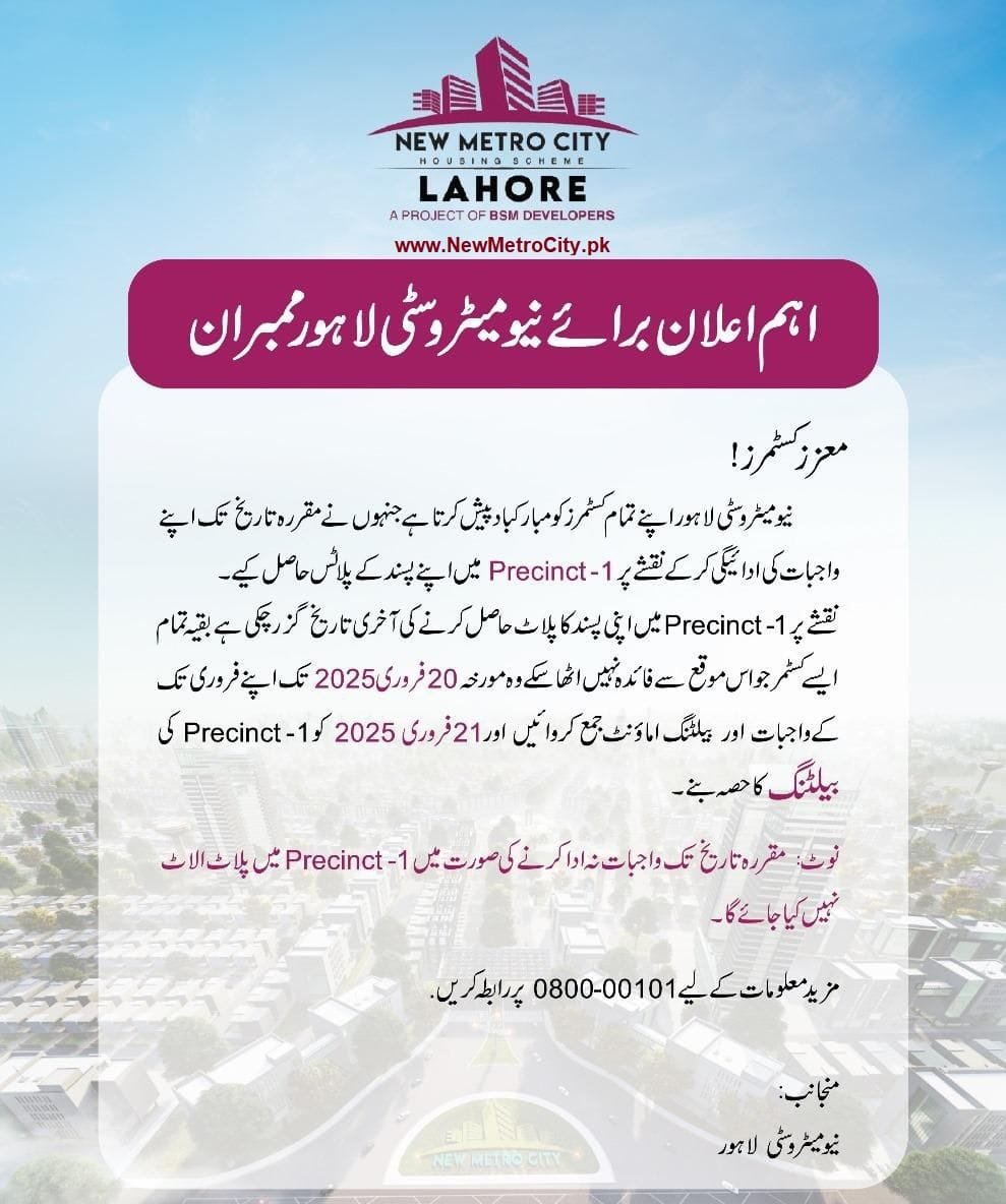 Precinct 1 Balloting & Map Numbering Reveal for New Metro City Lahore